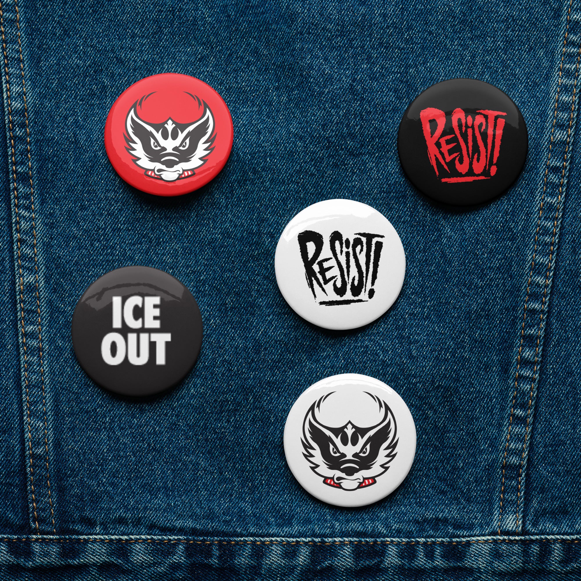 Wisconsin Resistance Badger Pin Button Set